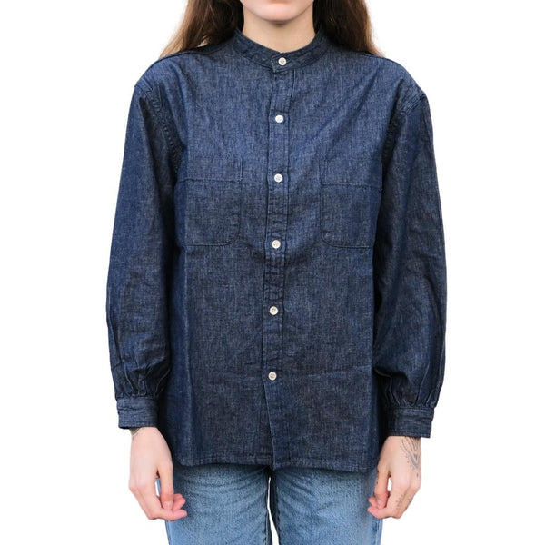 [Women's] Studio D'Artisan Denim Band Collar Shirt - Okayama Denim