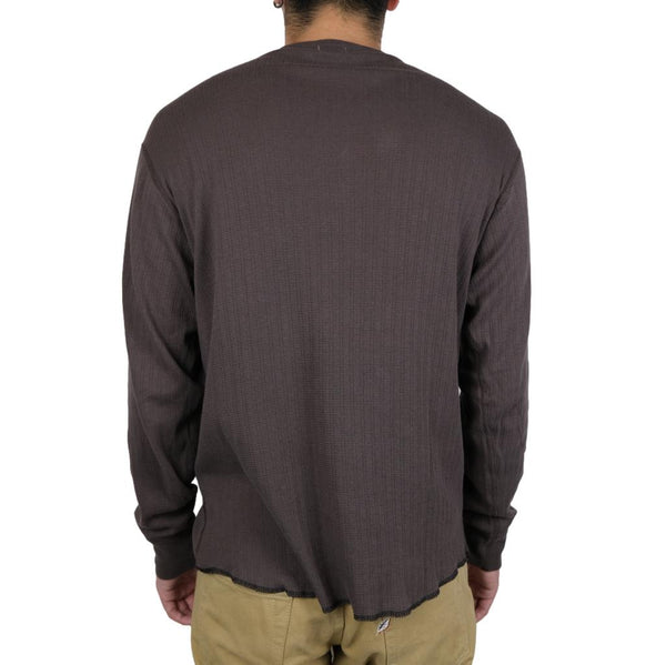 Loop & Weft Smooth Drop Needle Rib Knit L/S Henley (Black) - Okayama Denim