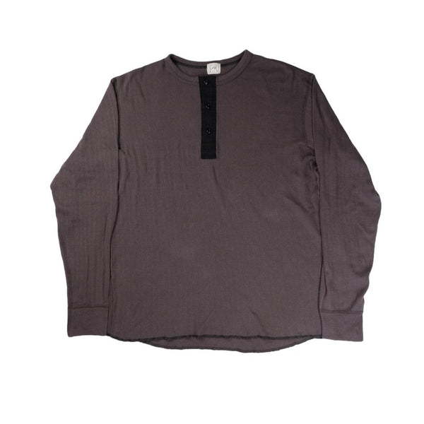 Loop & Weft Smooth Drop Needle Rib Knit L/S Henley (Black) - Okayama Denim